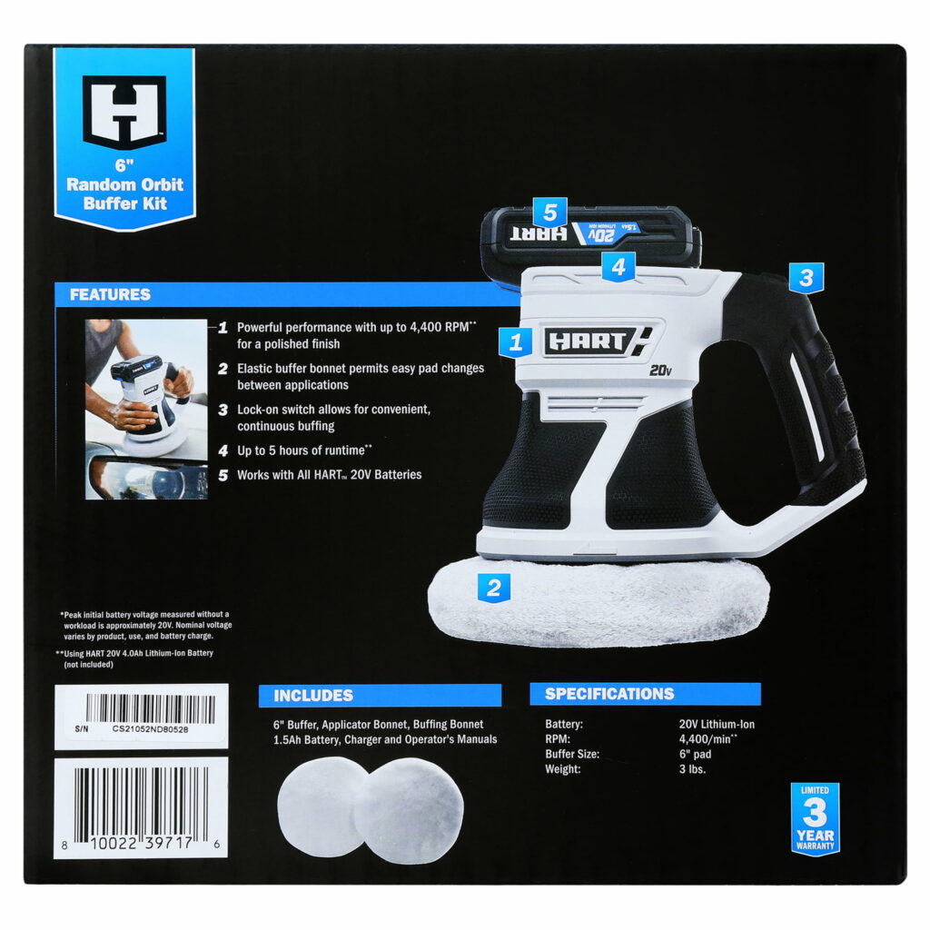 HART 20-Volt Cordless 6-inch Buffer Kit (1) 20-Volt 1.5Ah Lithium-Ion ...